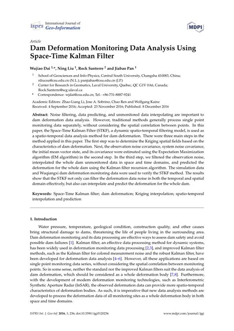 Pdf Dam Deformation Monitoring Data Analysis Using Space Time Kalman