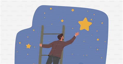 사업가 캐릭터 오르기 사다리는 목표나 꿈을 달성하기 위해 하늘 사람에서 별을 가져옵니다 남자는 계단을 통해 성공 리더십 성취 개념으로 올라갑니다 만화 사람들 벡터
