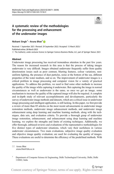 A Systematic Review Of The Methodologies For The Processing And Enhancement Of The Underwater