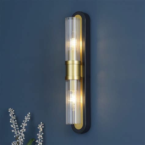Dar Lighting Dar Rhian 2 Light Wall Light Matt Black And Ribbed