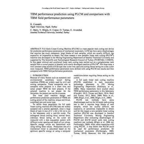 Tbm Performance Prediction Using Plcm And Comparison With Tbm Field