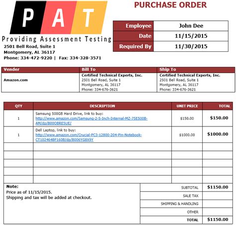 Purchase Order PO Request ERequest Center Certified Technical Experts Inc