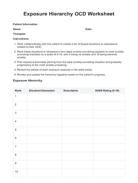Fillable Online Exposure Hierarchy Ocd Worksheet Pdf Rank Situations