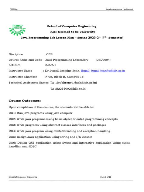 Java Lab Lesson Plan Updated Final Pdf