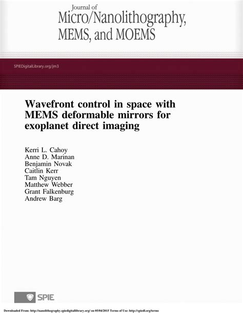 Pdf Wavefront Control In Space With Mems Deformable Mirrors For Exoplanet Direct Imaging