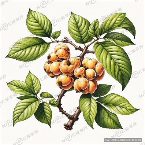 Ai创作图手绘枇杷 22个枇杷果 7片树叶 昵图网