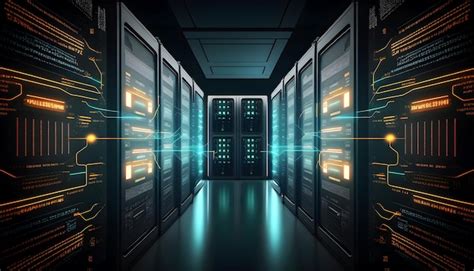 Premium Ai Image Working Data Center With Row Of Rack Servers Illustration Ai Generative