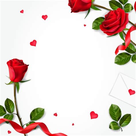 현실적인 장미와 사각형 인사말 카드 프리미엄 벡터