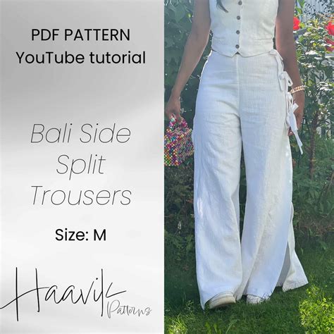PDF Sewing Pattern For Bali Side Split Trousers Size M Beginner Friendly Pants Etsy