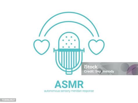 자율 감각 자오선 응답 Asmr 로고 또는 아이콘 마이크와 심장 모양의 이어폰 소리를 즐기는 상징 귓속말 또는 음악 벡터 일러스트 레이 션 플랫 라인 스타일 Mental
