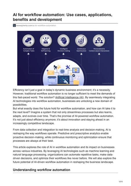 Ai For Workflow Automation Use Cases Applications Benefits And