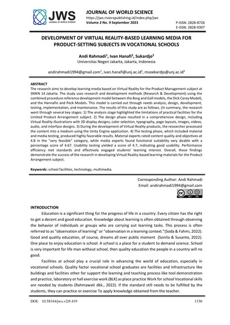 Pdf Development Of Virtual Reality Based Learning Media For Product Setting Subjects In