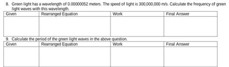 8 Green Light Has A Wavelength Of 000000052 Meters The Speed Of Light