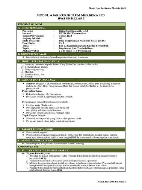 Modul Ajar Fase C Pubertas Pdf