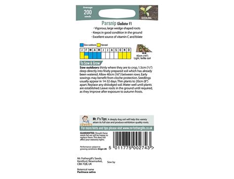 Parsnip Seeds Gladiator F1 Knights Garden Centres