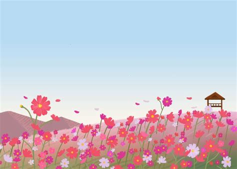 가을 감성 계절 고향 꽃 꽃밭 백그라운드 사람없음 시골 원두막 일러스트 자연 코스모스 풍경 경치 하늘 Autumn Season