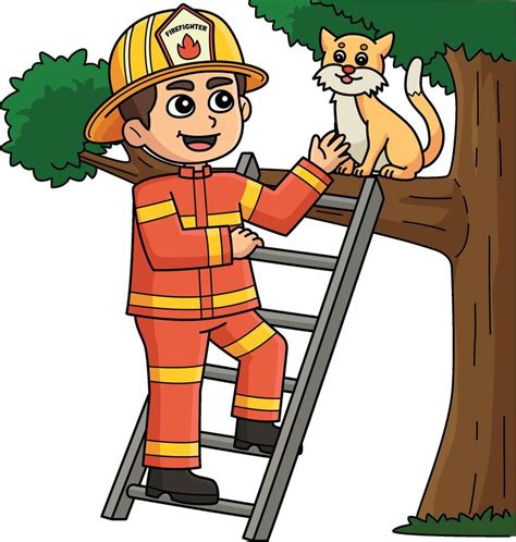 Firefighter Saving A Cat Cartoon Colored Clipart 49654330 Vector Art At