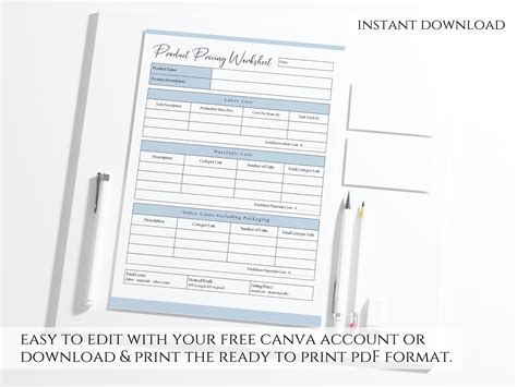 Editable Product Pricing Template Item Pricing Planner Etsy