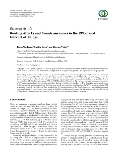 Pdf Routing Attacks And Countermeasures In The Rpl Based Internet Of