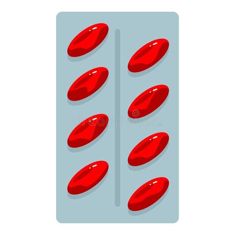 Red Capsule Blister Icon Cartoon Pill Pack Stock Illustration