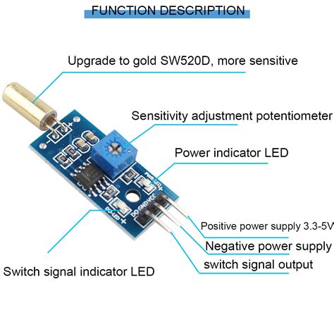 Youmile 10 Pcs Angle Sensor Module Sw 520d Golden Ball Switch Tilt