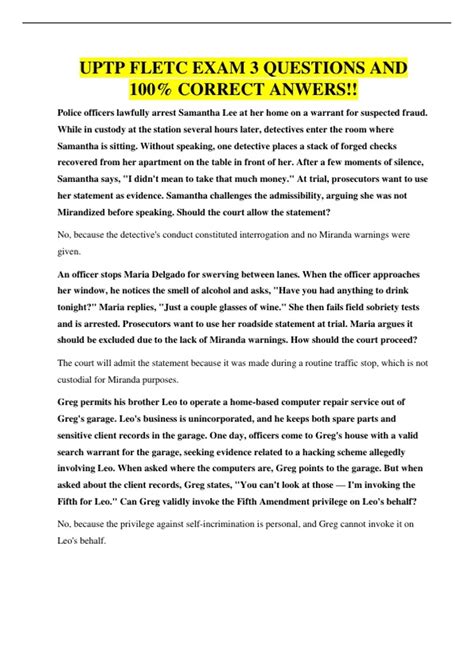 Uptp Fletc Exam 3 Questions And 100 Correct Anwers Uptp Stuvia Us