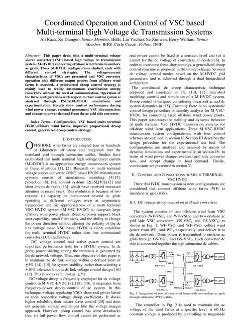 Pdf Coordinated Operation And Control Of Vsc Based Multiterminal High Voltage Dc Transmission