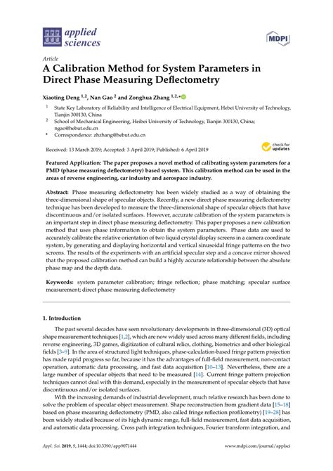 Pdf A Calibration Method For System Parameters In Direct Phase Measuring Deflectometry