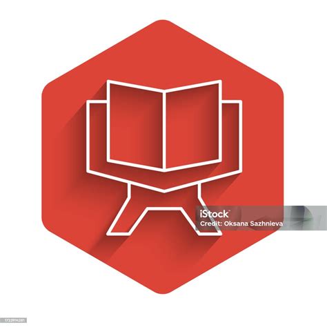 긴 그림자 배경으로 고립 된 코란 아이콘의 화이트 라인 거룩한 책 이슬람 휴일 이드 무바라크 이드 알피터 라마단 카림 빨간 육각