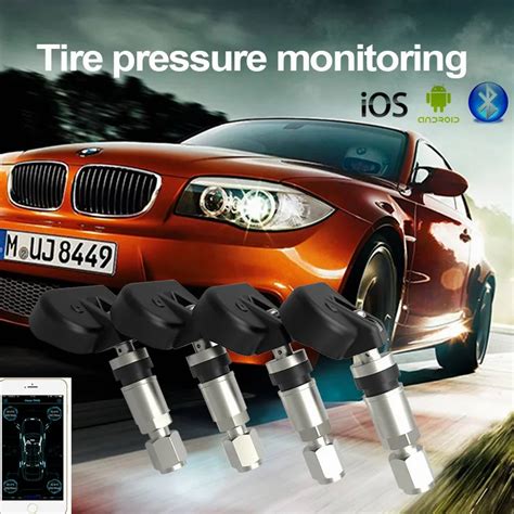 Wireless Bluetooth TPMS Tire Pressure Monitoring System With Sensors On IOS Android Car Tyre
