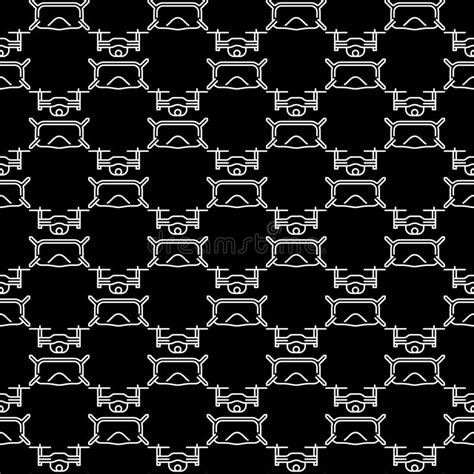 Fpv Drone With Goggles Vector Quadcopter Dark Outline Seamless Pattern Stock Illustration