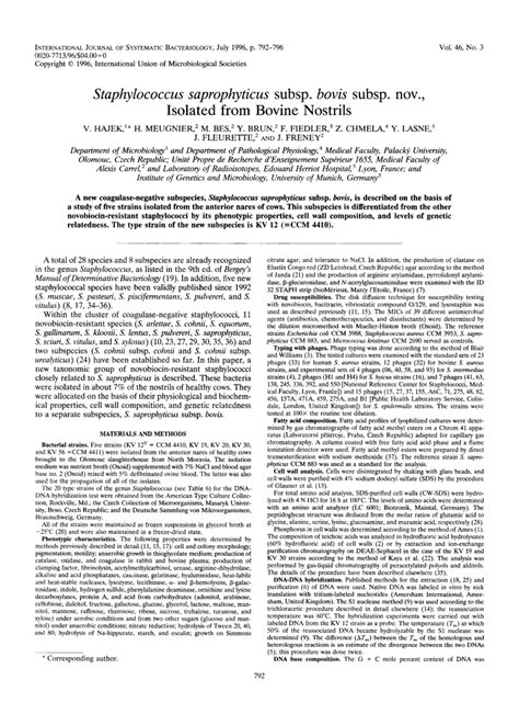 Pdf Staphylococcus Saprophyticus Subsp Bovis Subsp Nov Isolated From Bovine Nostrils