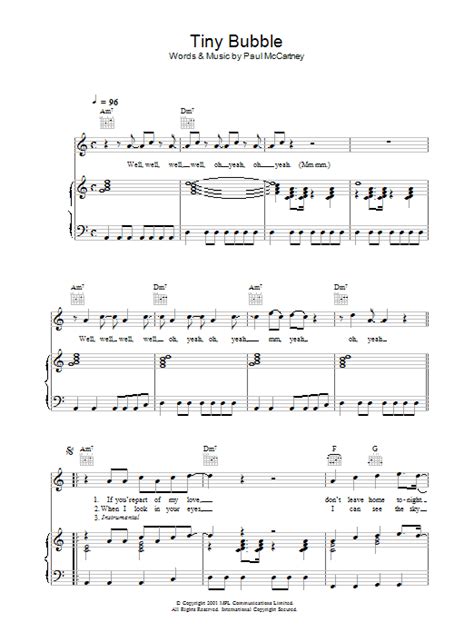 Tiny Bubble By Paul Mccartney Sheet Music For Piano Vocal And Guitar