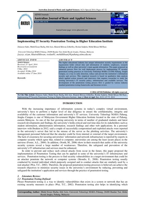Pdf Implementing It Security Penetration Testing In Higher Education