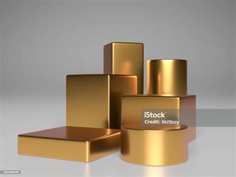 흰색 배경에 걸쳐 다른 높이의 빈 포디엄 골드 빈 제품 쇼케이스 마케팅 및 광고 3d 렌더링 0명에 대한 스톡 사진 및 기타 이미지 Istock