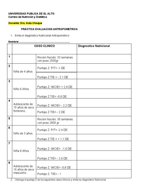 Caso Clinico Diagnostico Nutricional 1 2 1 Emita El Diagnóstico