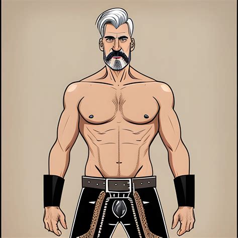 Abstract Illustration Masculine Mature Gay Man In No Shirt In Leather