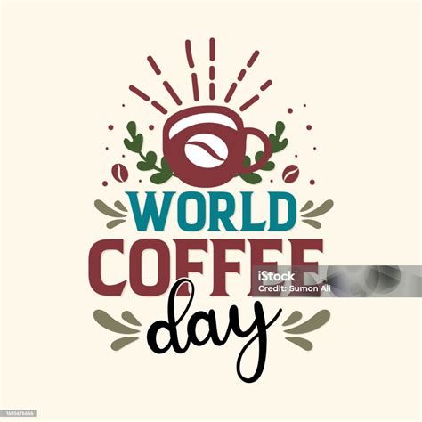 International Coffee Day Lettering Vector Illustration Happy