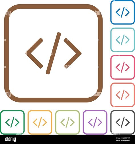 Programming Code Simple Icons In Color Rounded Square Frames On White Background Stock Vector