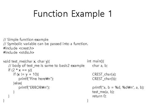 CREST Examples Basic Examples Function Examples Limitation Examples