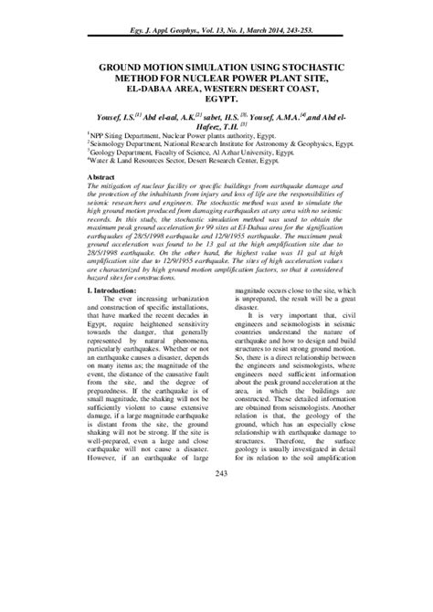 Pdf Ground Motion Simulation Using Stochastic Method For Nuclear