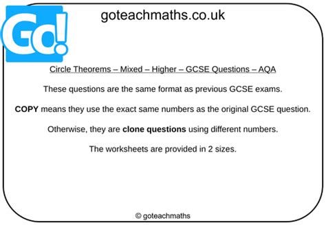 Circle Theorems Gcse Questions Higher Aqa Teaching Resources