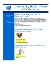 Student Package Week 1 Docx Community Health Week 1 Orientation