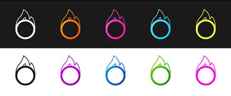 서커스 화재 후프 아이콘을 흑백 배경에 분리하여 설정합니다 불의 고리 불꽃 둥근 불 같은 프레임입니다 벡터 검은색에 대한 스톡 벡터 아트 및 기타 이미지 Istock