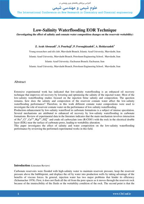 Pdf Low Salinity Waterflooding Eor Technique Investigating The Effect Of Salinity And Connate
