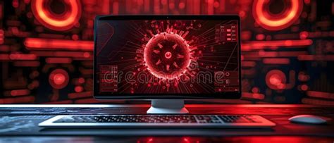 Red Alert Virus Threat On Secure System Interface Concept Cybersecurity Virus Threat System