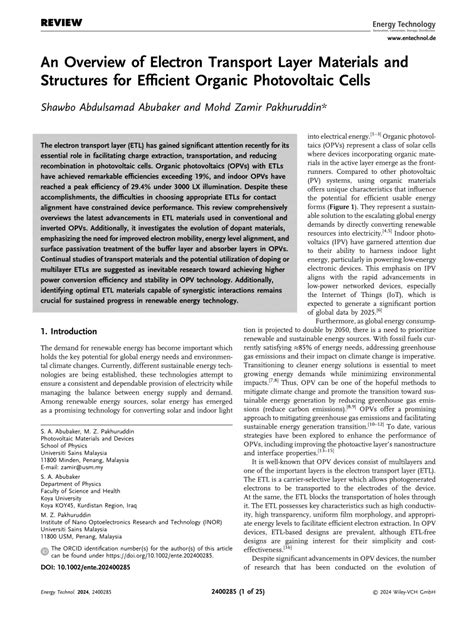 An Overview Of Electron Transport Layer Materials And Structures For