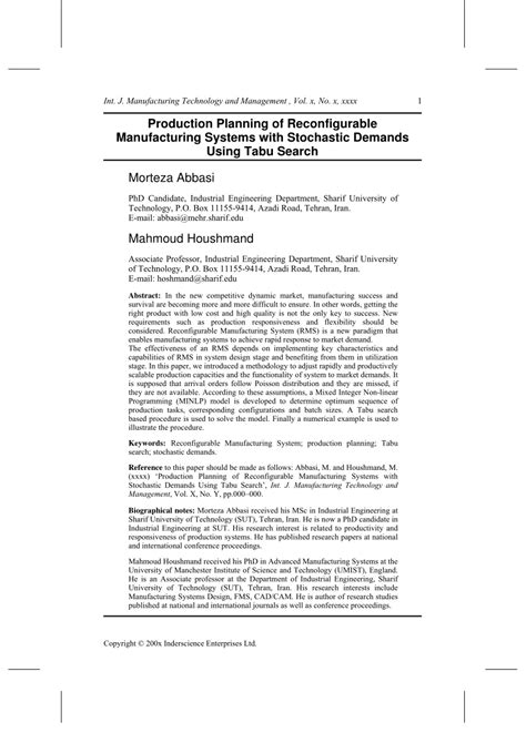 Pdf Production Planning Of Reconfigurable Manufacturing Systems With