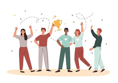 Premium Vector Business People With Cup Team With Golden Trophy In Hands Colleagues