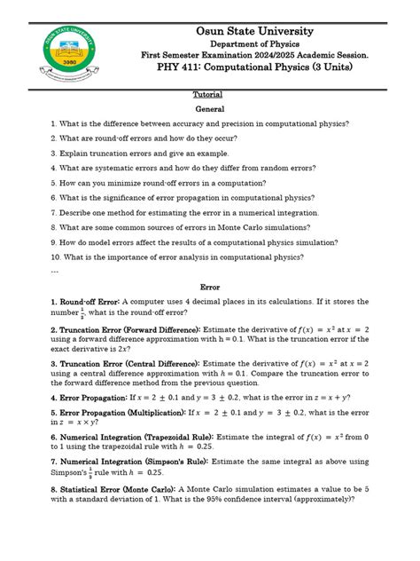 Phy411202420251tutorialq Pdf Interpolation Finite Difference